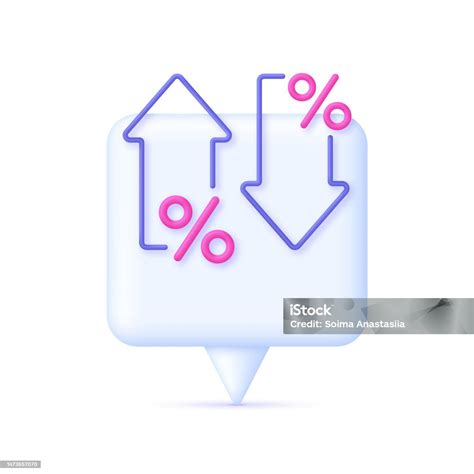 3d 퍼센트 및 말풍선의 화살표 아이콘 위쪽과 아래쪽 화살표가 있는 백분율입니다 금리 금융 0명에 대한 스톡 벡터 아트 및 기타