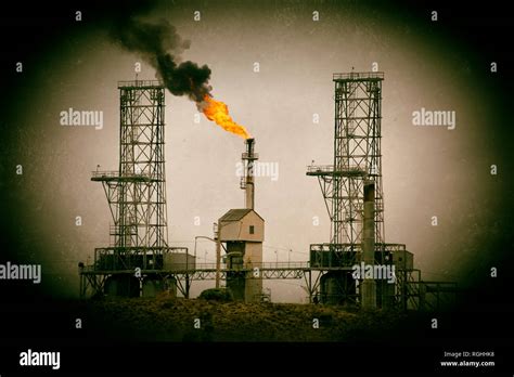 Burning Off Natural Gas At Oil Refining Processing Plant On The Nipomo Dunes Of California In