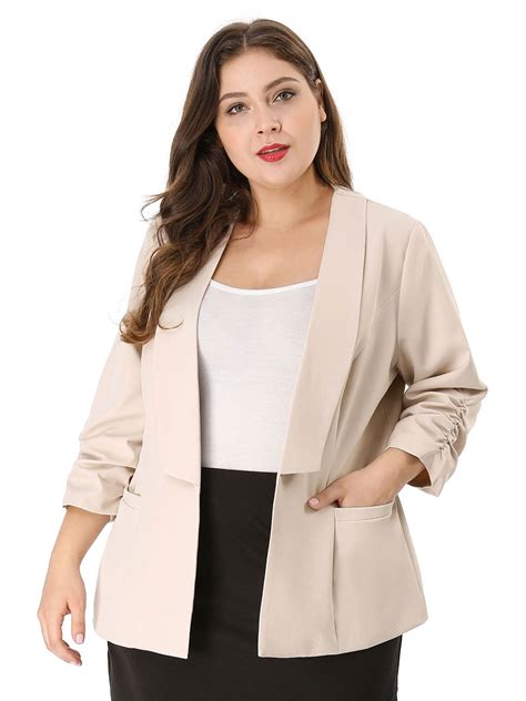 Agnes Orinda Womens Plus Size Solid 34 Sleeves Shawl Collar Blazer