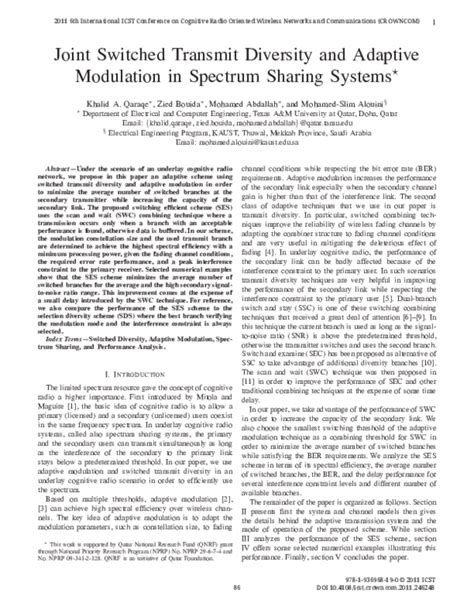 Joint Switched Transmit Diversity And Adaptive Modulation In Spectrum Sharing Systems