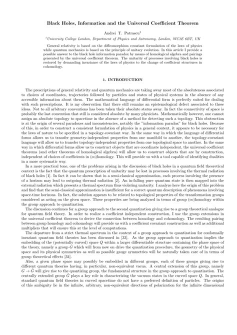 Pdf Black Holes Information And The Universal Coefficient Theorem