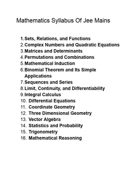 Jee Mains Mathematics Syllabus 2025 Pdf