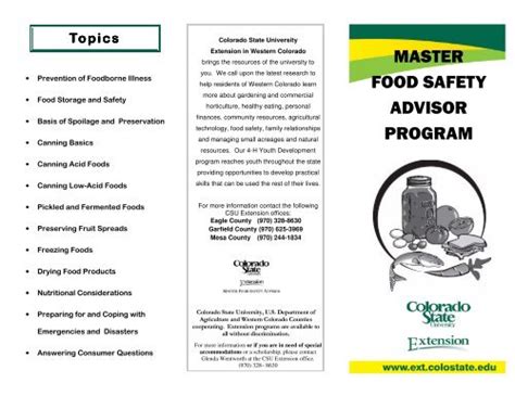 Master Food Safety Volunteer Program Information Colorado State