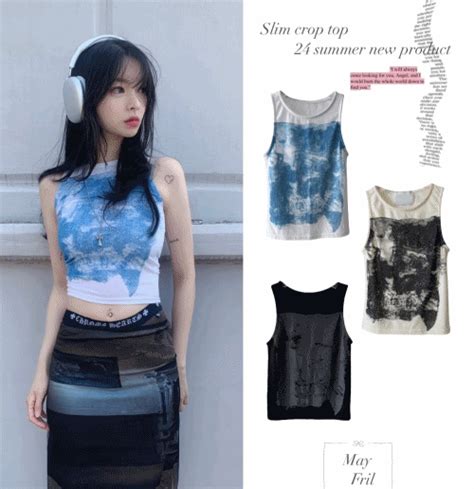 🚀부분당일출고🚀[부유방커버 ️‍🔥 Y2k 빈티지] 탱크탑나시 프린팅 크롭 나시 티 힙한상의 에이블리