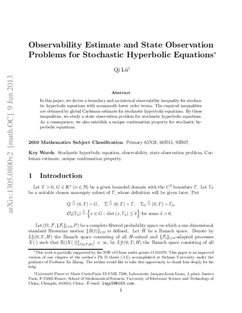 Pdf Observability Estimate And State Observation Problems For