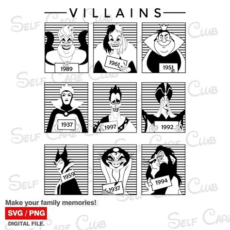Disney Villains Mugshot Jail Line Up Digital Art Ursula Cruella
