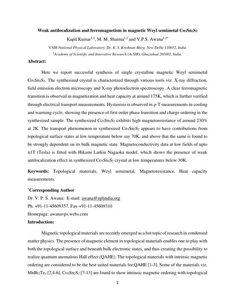 Pdf Weak Antilocalization And Ferromagnetism In Magnetic Weyl