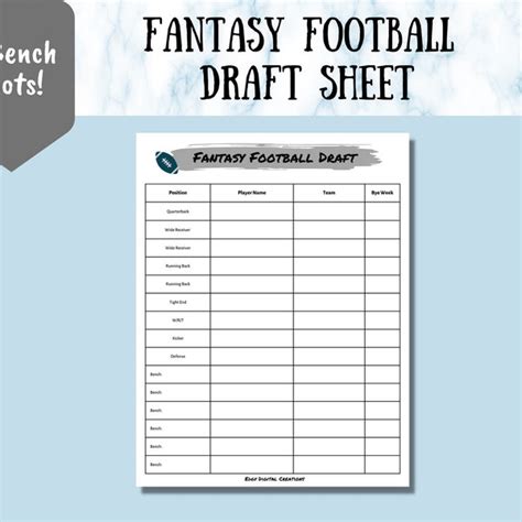 Football Draft Kit Printable Etsy