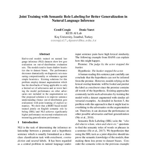 Joint Training With Semantic Role Labeling For Better Generalization In Natural Language