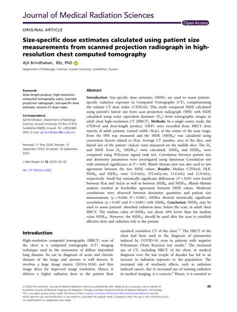 Pdf Size‐specific Dose Estimates Calculated Using Patient Size Measurements From Scanned