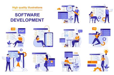 Premium Vector Software Development Web Concept With People Scenes