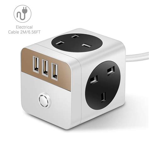 Mscien Cube Extension Lead With USB Outlets And USB Ports V A Switched UK Power Socket