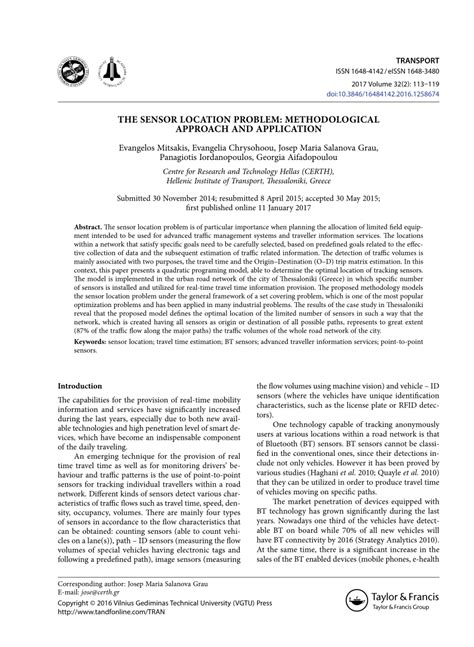Pdf The Sensor Location Problem Methodological Approach And Application