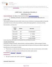CHEM 1AA3 Introductory Chemistry II Course Information Course Hero