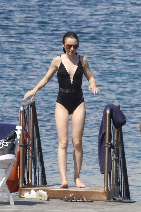 Lily Collins In Swimming Costume Beach In Italy 07152017 • Celebmafia