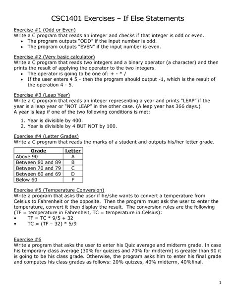 Selections In C 1 Csc1401 Exercises If Else Statements Exercise 1 Odd Or Even Write A C