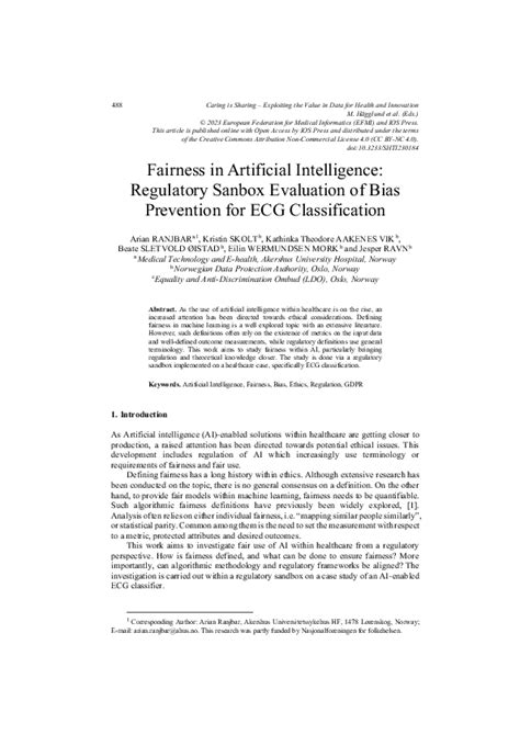 Pdf Fairness In Artificial Intelligence Regulatory Sanbox Evaluation Of Bias Prevention For
