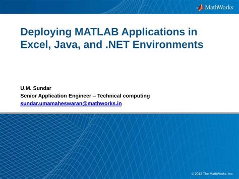 Pdf Deploying Matlab Applications In Excel Java And Net €¦ · • Overview Of Mathworks