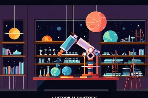 Astronomy Lab Section With Planet Models And Telescopes Vector Illustration Premium Ai