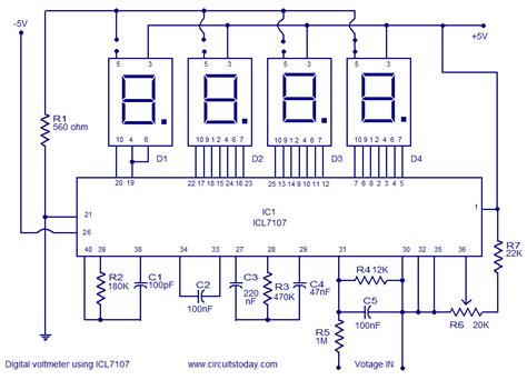 Digital Voltmeter Circuit With Icl7107electronics Project Circuts