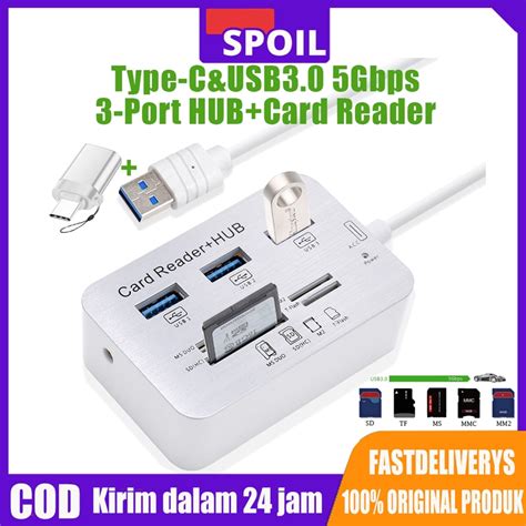 Jual Spoil Hub Splitter Usb 3 0 Mini Card Reader Ms Sd M2 Tf 3 Port Usb Shopee Indonesia