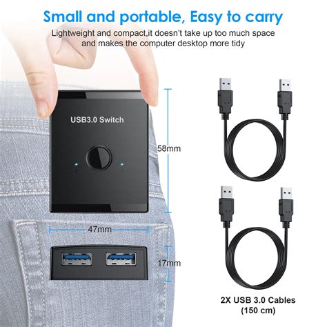 Usb 3 0 Kvm Switch 2 Port Pc Sharing Device With Keyboard Mouse And