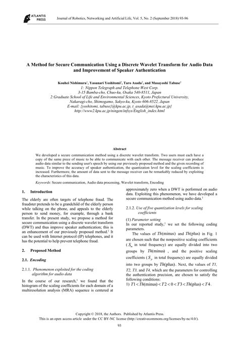Pdf A Method For Secure Communication Using A Discrete Wavelet