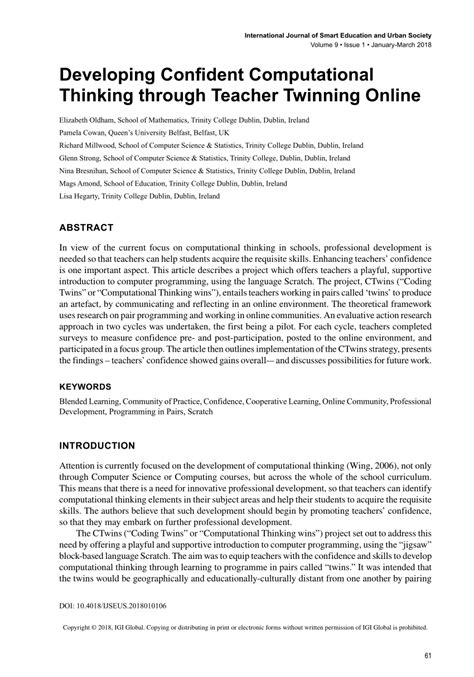 Pdf Developing Confident Computational Thinking Through Teacher Twinning Online