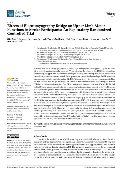 Pdf Effects Of Electromyography Bridge On Upper Limb Motor Functions