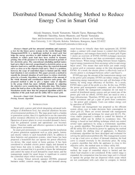 Pdf Distributed Demand Scheduling Method To Reduce Energy Cost
