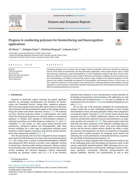 Pdf Progress In Conducting Polymers For Biointerfacing And Biorecognition Applications