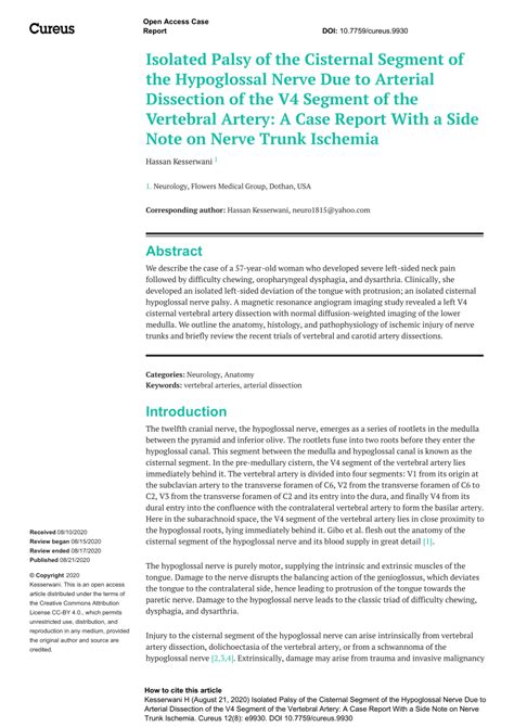 Pdf Isolated Palsy Of The Cisternal Segment Of The Hypoglossal Nerve Due To Arterial