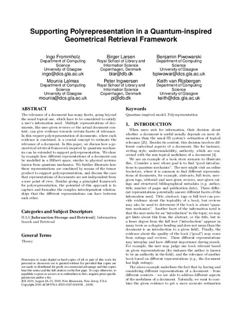Pdf Supporting Polyrepresentation In A Quantum Inspired Geometrical Retrieval Framework