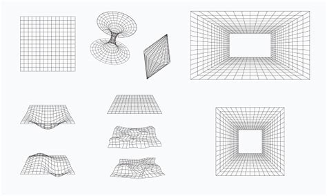 3d 기하학 와이어프레임 모양과 그리드는 흰색 배경에 있습니다 복고풍 미래 지향적인 디자인 요소 트렌디한 사이키델릭 레이브 스타일의 사이버펑크 요소 0명에 대한 스톡 벡터