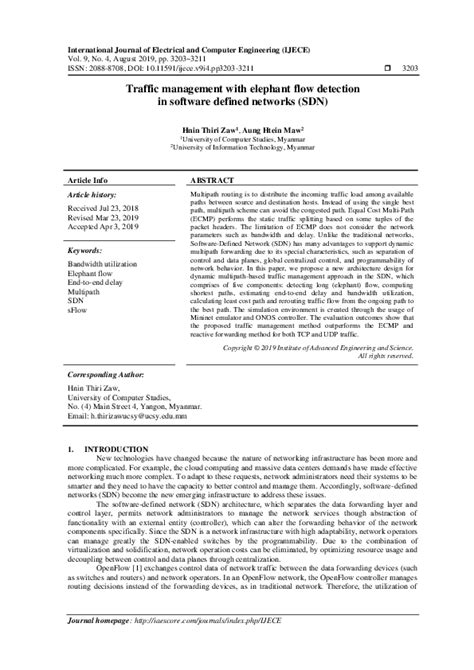 Pdf Traffic Management With Elephant Flow Detection In Software Defined Networks Sdn