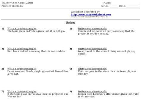 Easy Worksheet Counterexamples Worksheet For 9th 12th Grade Lesson Planet
