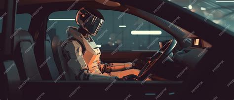 Premium Photo A Humanoid Robot Driving A Car Ai