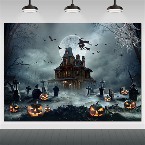 Mocsicka Halloween Photography Backdrop Scary Night Graveyard Full Moon