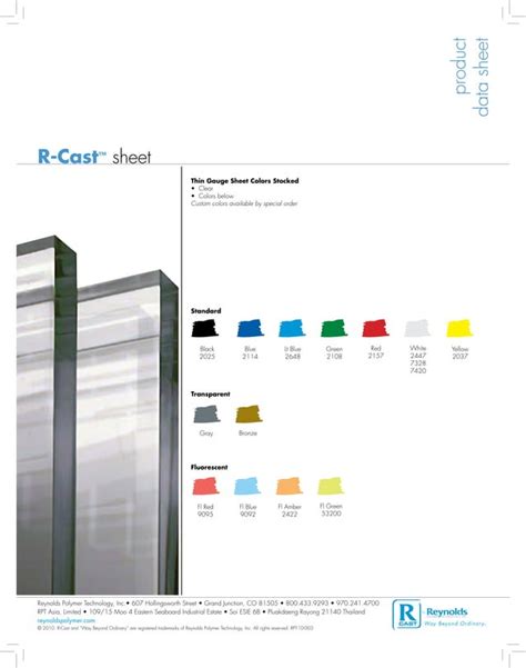 Pmma Cast Acrylic Properties Data Sheet Reynolds Polimer Pdf Skin Care Beauty