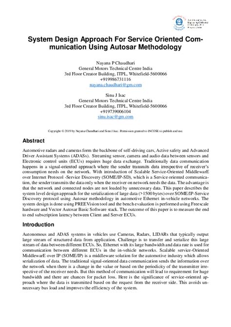 Pdf System Design Approach For Service Oriented Communication Using Autosar Methodology