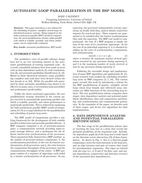 pdf automatic loop parallelization in the bsp model