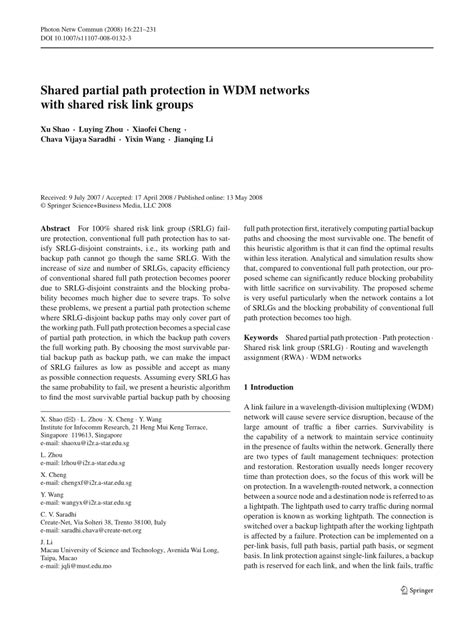 Pdf Shared Partial Path Protection In Wdm Networks With Shared Risk