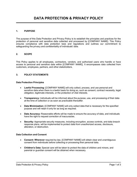 Data Protection And Privacy Policy Template Word And Pdf Free Trial