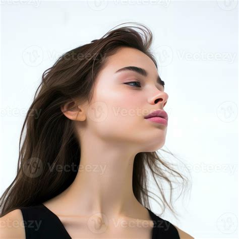 Side View Of Girl Face Closeup Shot On White Background Generative Ai