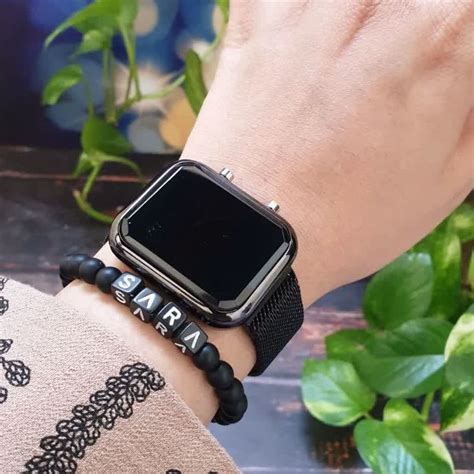 خرید و قیمت ساعت مچی ال ای دی دیجیتالی بند حصیر قاب مربعی Led از غرفه ایران ساعت