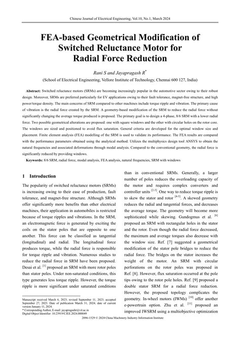 Pdf Fea Based Geometrical Modification Of Switched Reluctance Motor For Radial Force Reduction