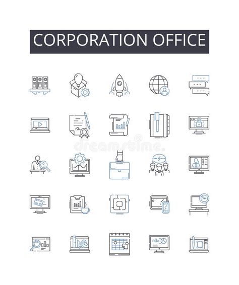 Corporation Office Line Icons Collection Company Headquarters Business Center Enterprise Hub
