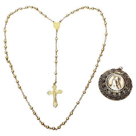 Gold Vermeil Over 800 Silver Rosary With Round Filigree Box Pendant At