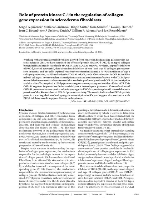 Pdf Role Of Protein Kinase C In The Regulation Of Collagen Gene Expression In Scleroderma