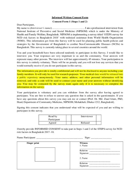Fillable Online Informed Consent Types Examples And Free